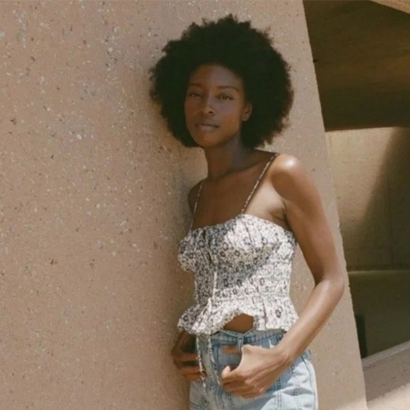 Doen | Tops | Doen Finella Top In Cream And Blue | Poshmark